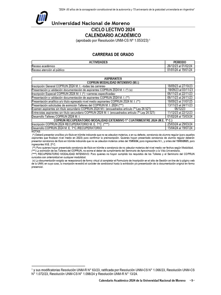 Calendario Academico 2024 UNM Jun 2024 | PDF | Plan de estudios | Yom ...