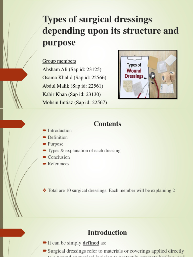 8th sem-Sec-A-Group-D (Types of Surgical Dressings) | PDF | Wound ...