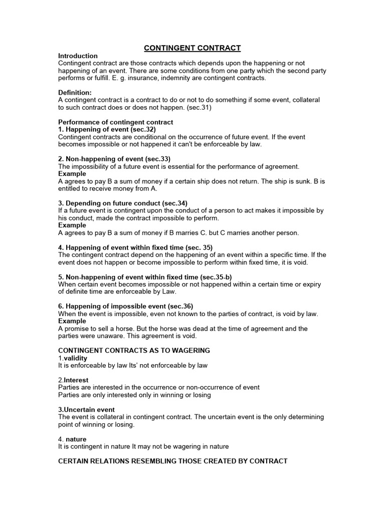 Contingent Contract | PDF | Contract Law | Civil Law (Legal System)