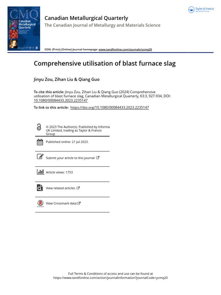 Comprehensive Utilisation of Blast Furnace Slag | PDF | Blast Furnace ...