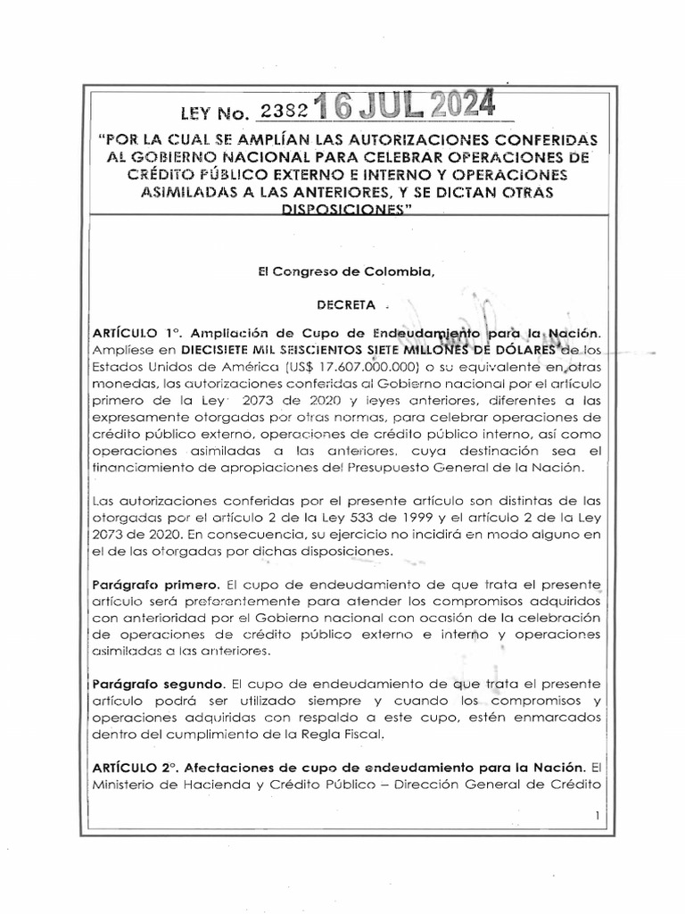 Ley 2382 Del 16 de Julio de 2024 | PDF