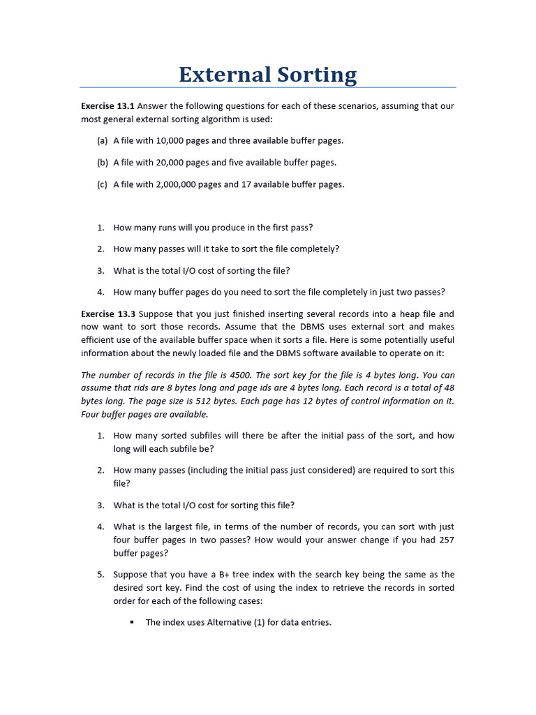 Comp115 Class13 ExSol External Sorting | PDF | Computer Science | Algorithms