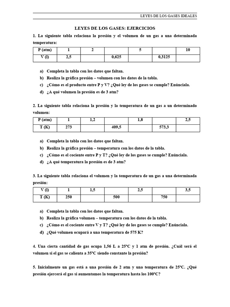 Ejercicios sobre Leyes de Gases Ideales | PDF | Gases | Ingeniería Química