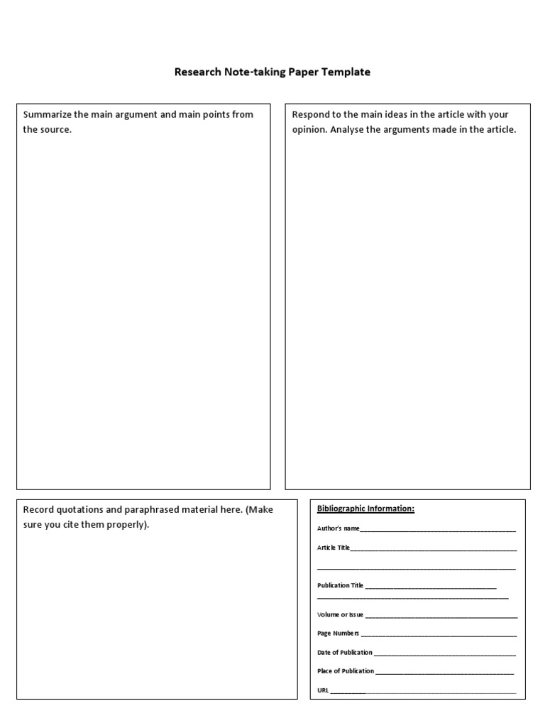 Research Note Taking Paper Template | PDF