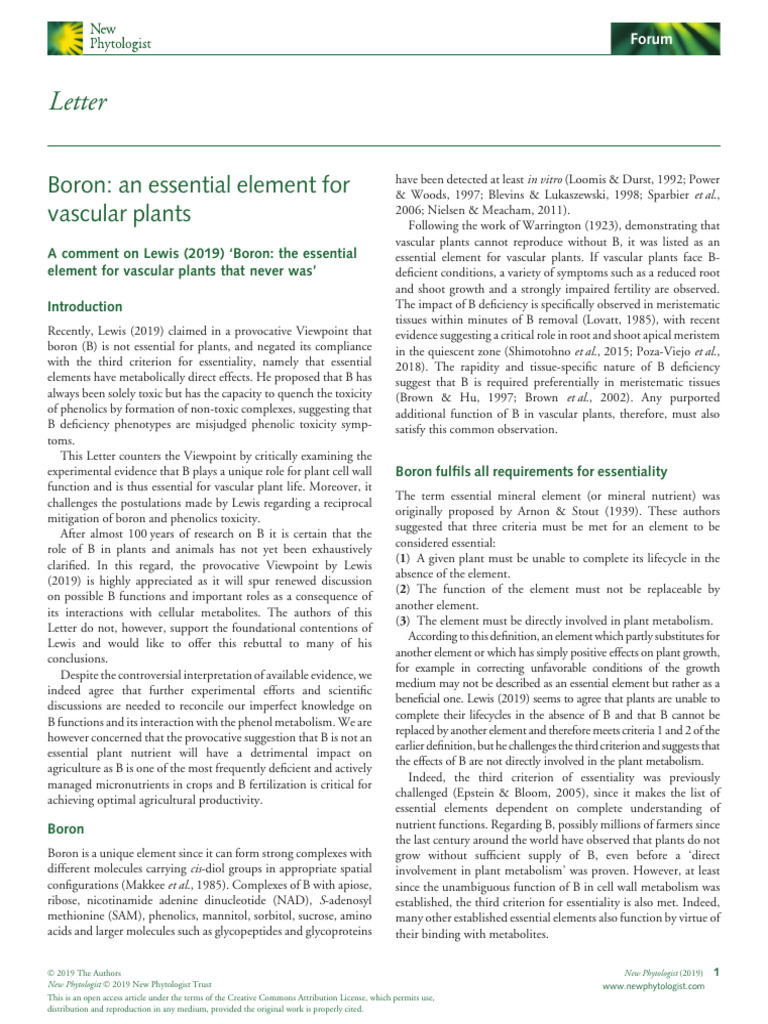 Boron An Essential Element For Vascular Plants A C | PDF | Polyphenol | Nutrients
