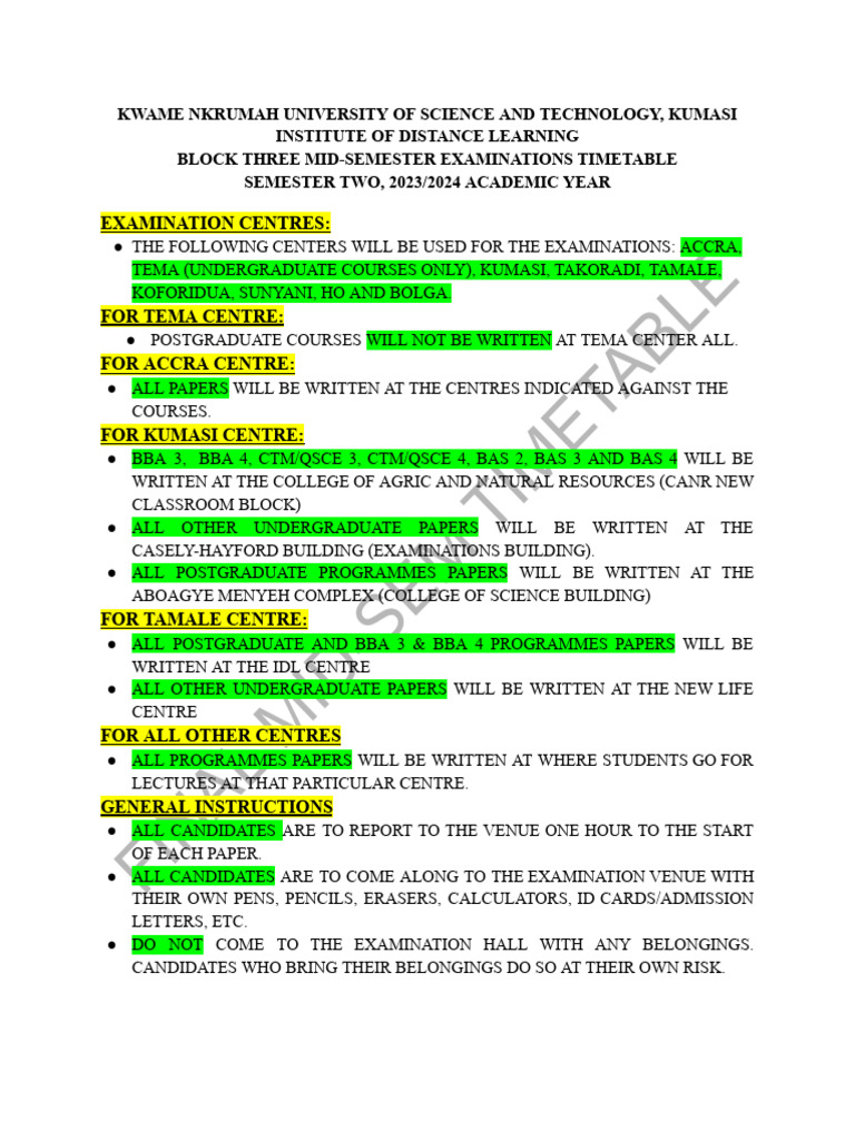 Final Midsem Timetable 2023 - 2024 Sem 2 Block 3 | PDF | Business