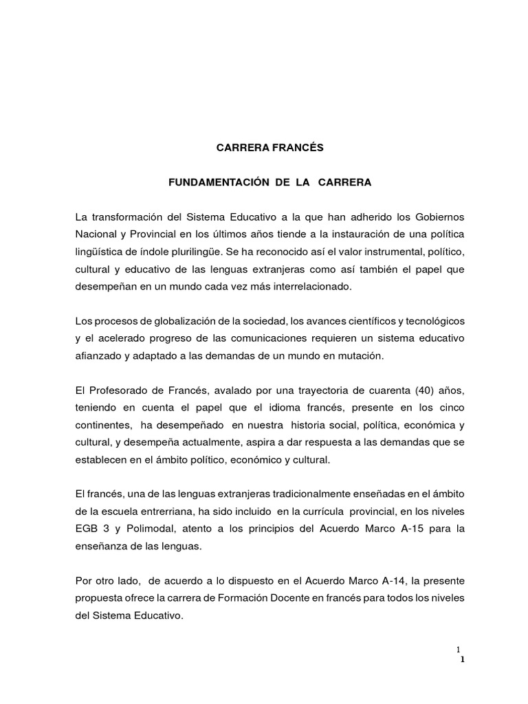 Carrera de Francés - Proyecto | PDF | Maestros | Oración (Lingüística)