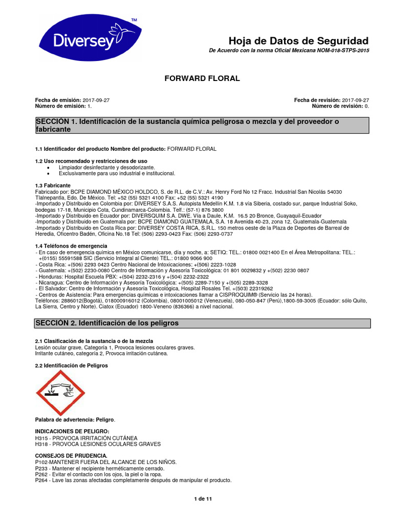 Johnson Profesional Diversey Hoja de Seguridad Forward Floral | PDF | Agua | Corrosión