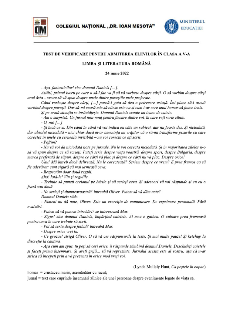 Test Romana Mesota Brasov | PDF