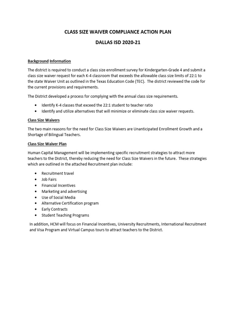 Waiver Compliance Action Plan | PDF | Recruitment | Teachers