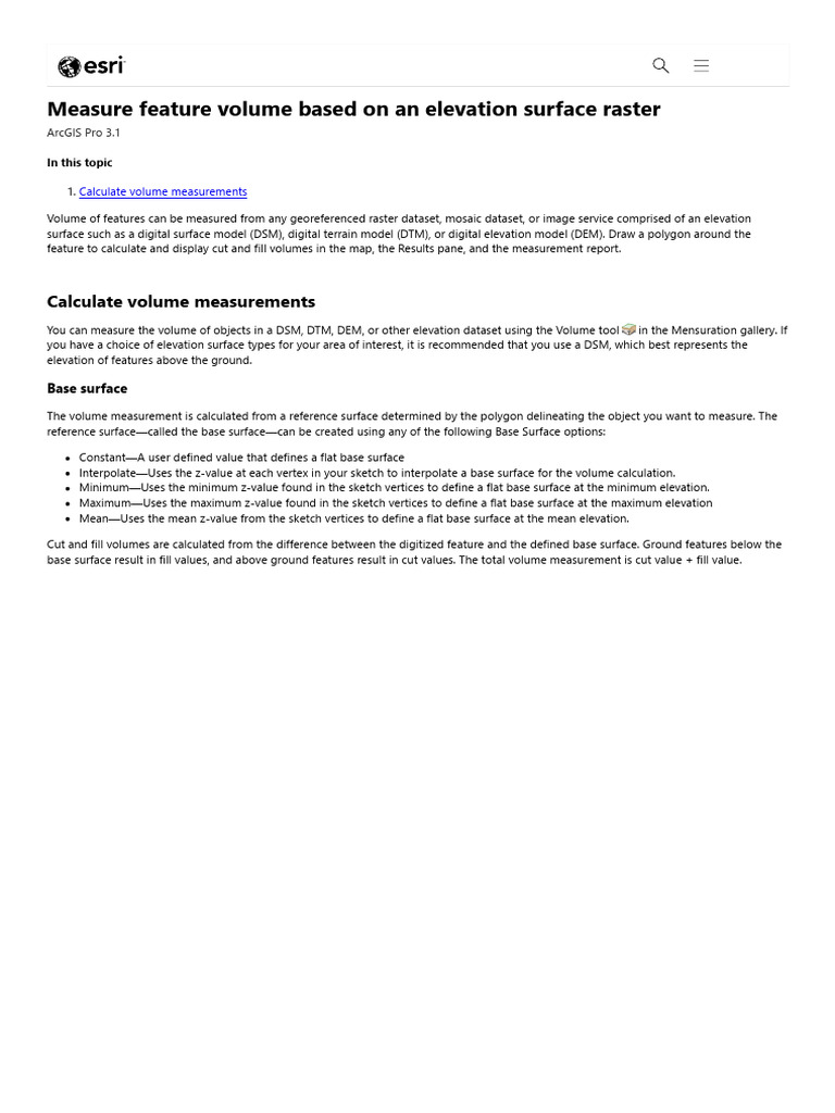 Measure Feature Volume Based On An Elevation Surface Raster-ArcGIS Pro ...