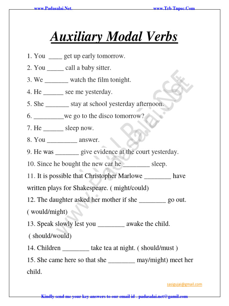10th English Grammar Auxiliary Modal Verbs PDF Download | PDF