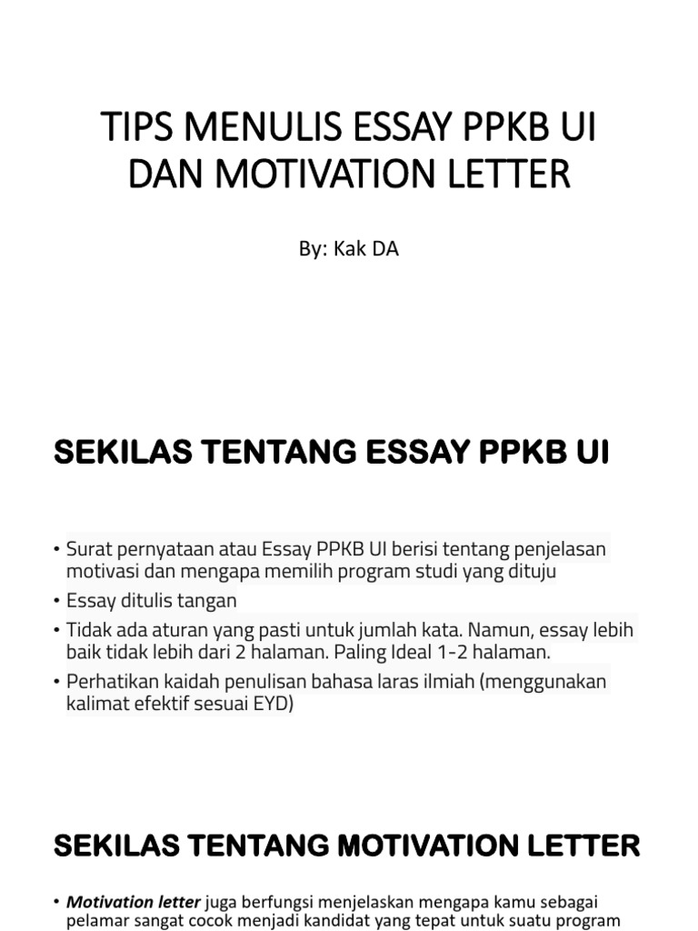 Tips Menulis Essay PPKB Ui Dan Motivation Letter | PDF | Karier ...
