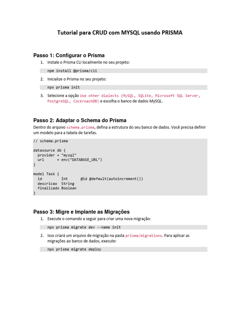 Tutorial PRISMA e MYSQL | PDF | Programas | Informática