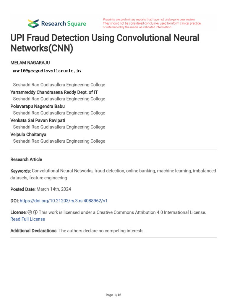 UPI Fraud Detection Using Convolutional Neural Net | PDF | Artificial Neural Network | Machine ...