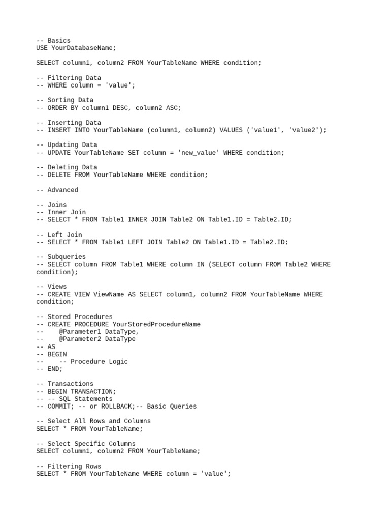 SQL Sheet | PDF | Information Technology Management | Sql