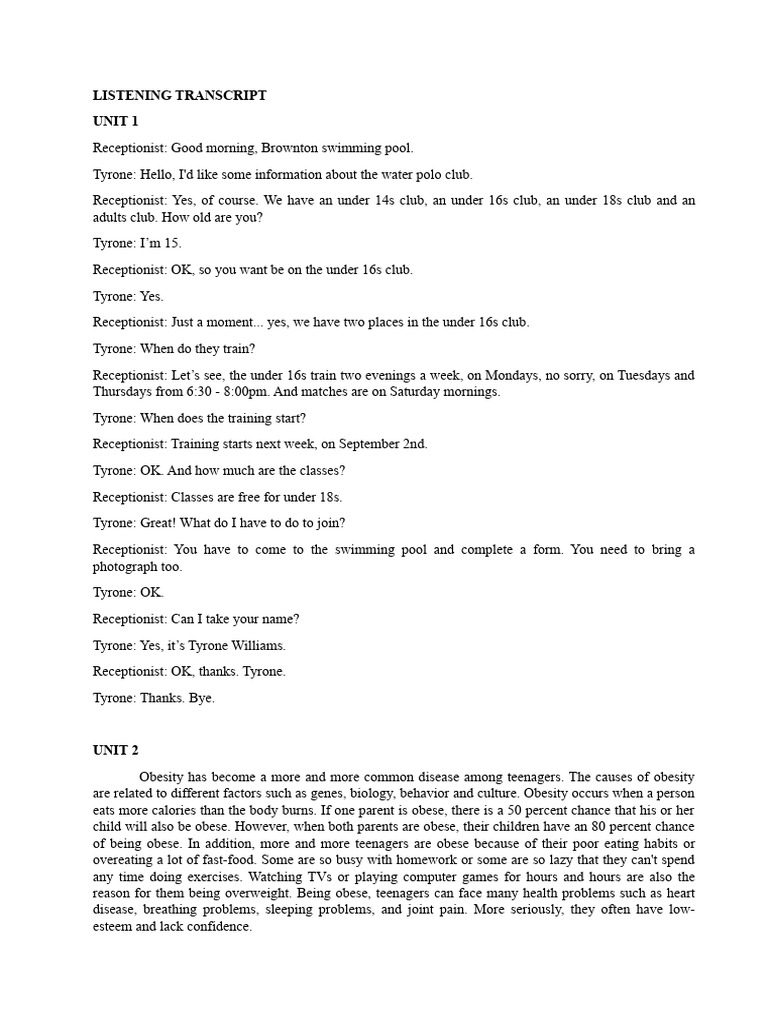 Listening Transcript | PDF