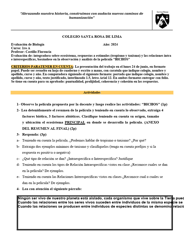 Ev. Integradora 1ro A CSRL | PDF | Hormiga | Zoología