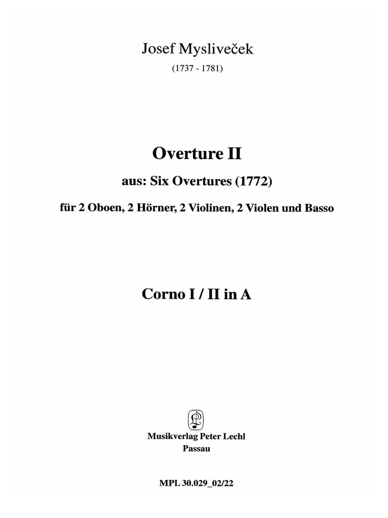 Mys 1 Myslivecek Overture II A Dur Horn 1 - 2 | PDF