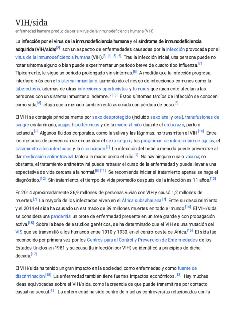 VIH - Sida - Wikipedia, La Enciclopedia Libre | PDF | VIH / SIDA | VIH