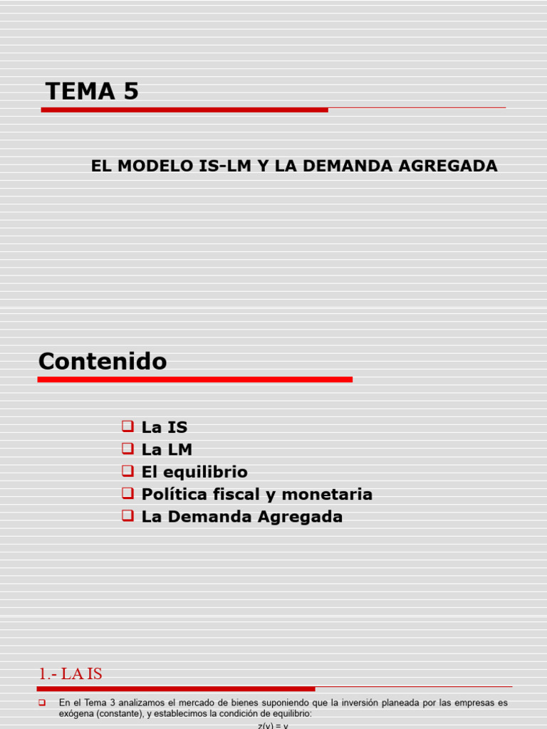 Tema 5 LMIS | PDF | La política fiscal | La política monetaria