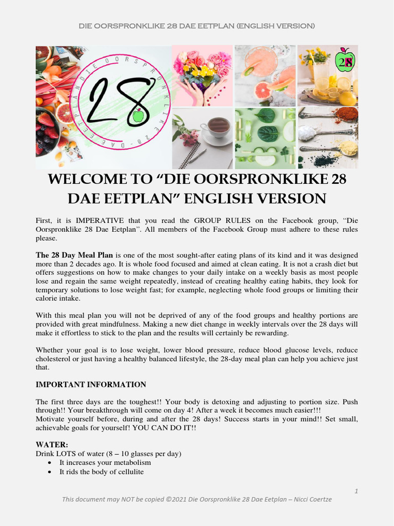 Welcome To "Die Oorspronklike 28 Dae Eetplan" English Version | PDF ...