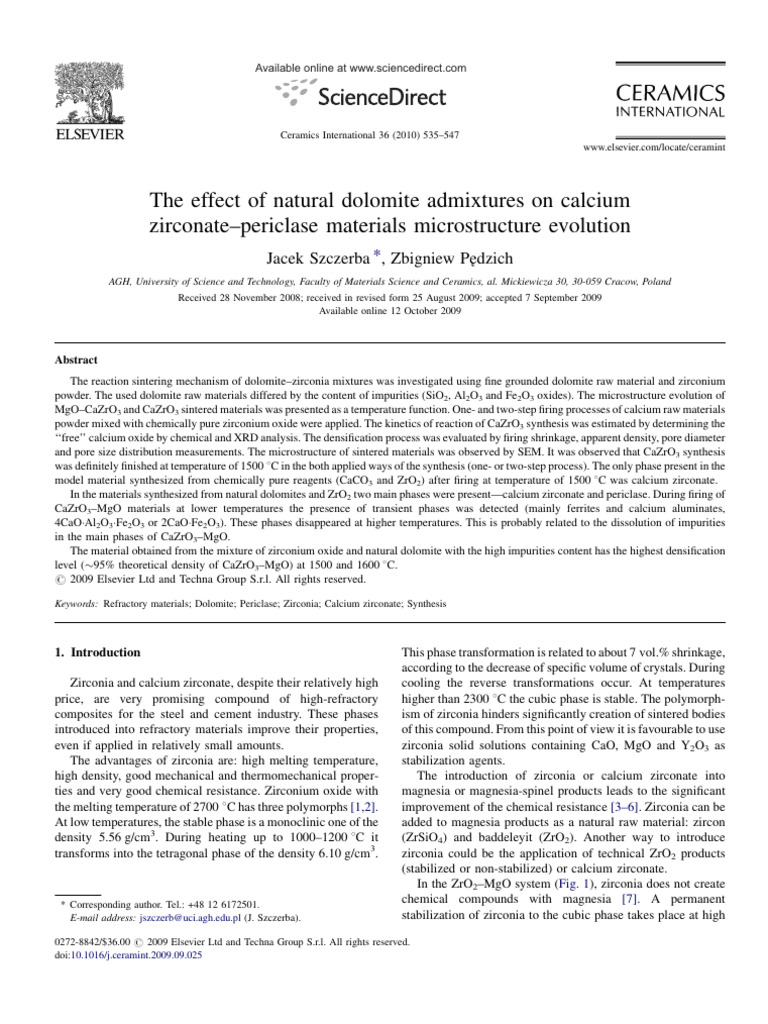The Effect of Natural Dolomite Admixtures On Calcium Zirconate ...