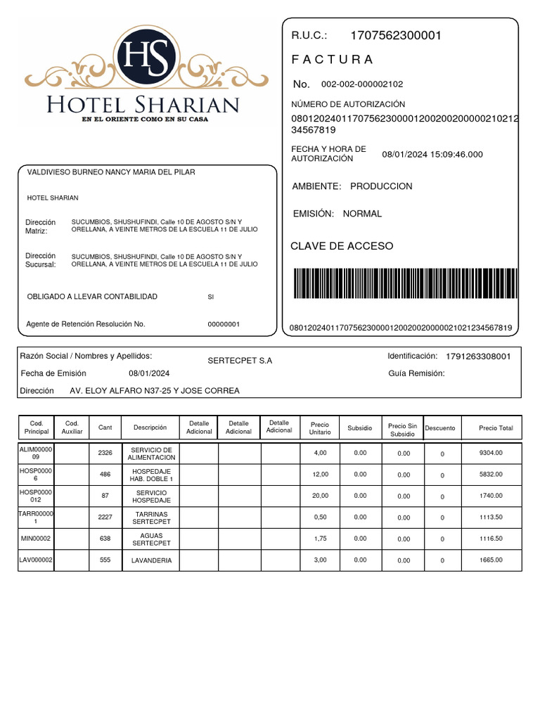 Factura 002002000002102 Sertecpet | PDF