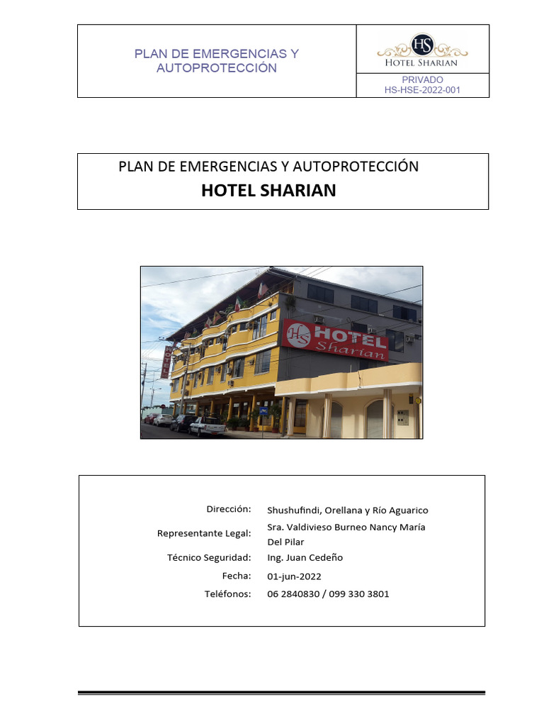 HS-HSE-2022-001 Plan Emergencias y Autoprotección | PDF | Hotel | Primeros auxilios