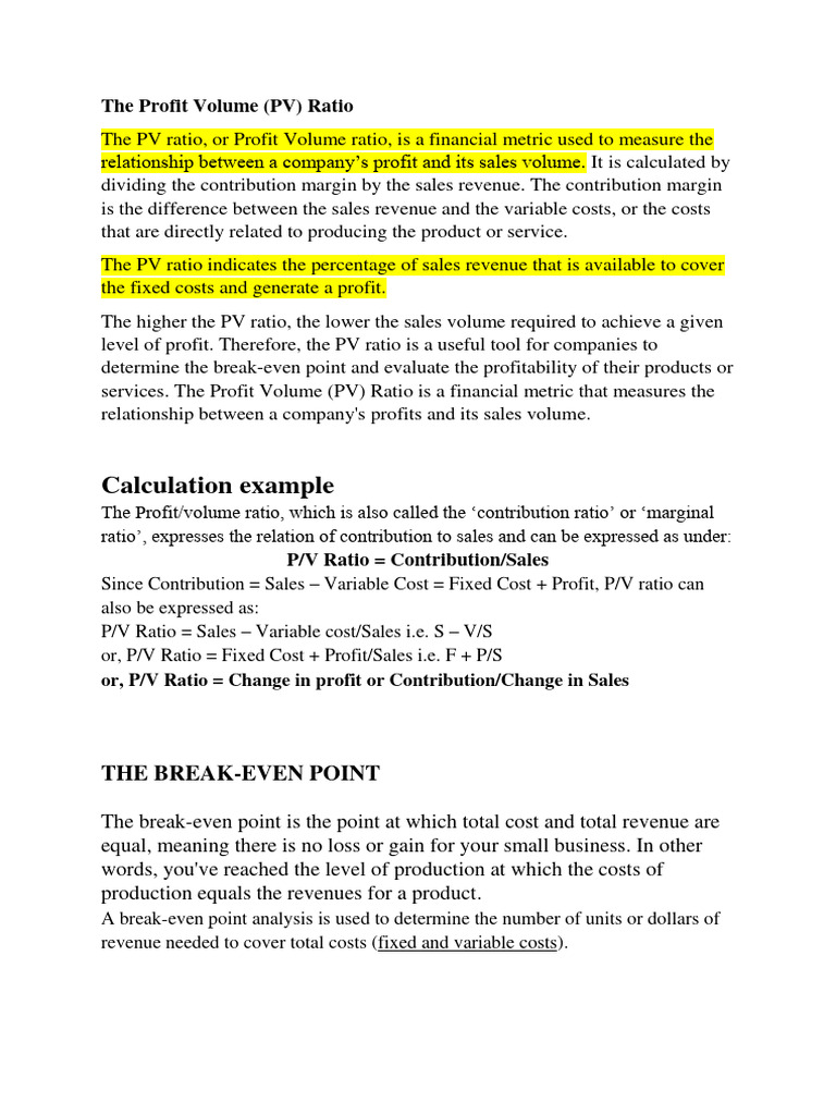 PV Ratio | PDF | Profit (Economics) | Economics
