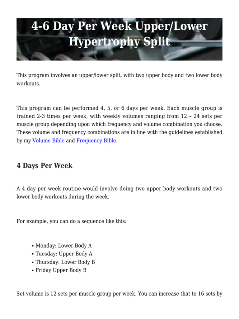 4 Day Per Week Upper Lower Hypertrophy Split | PDF | Weight Training | Physical Fitness