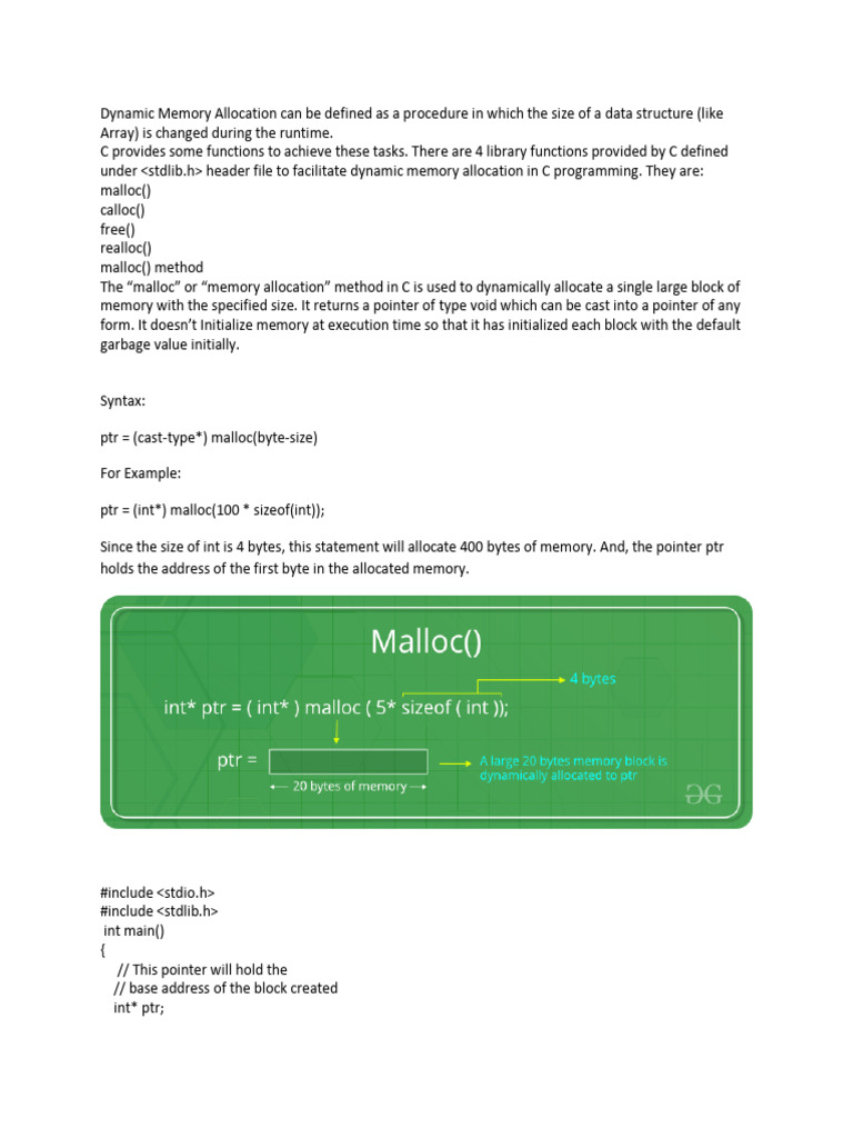 C Dynamic Memory Allocation Guide | PDF | Pointer (Computer Programming) | Computer Engineering