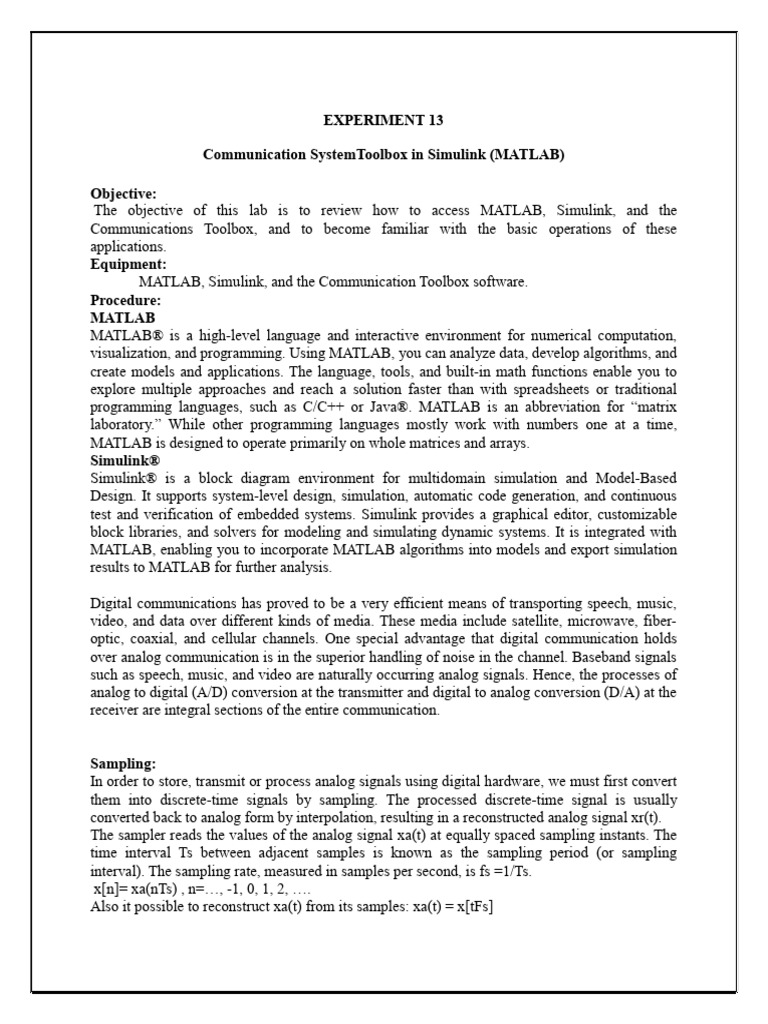 Lab 13 05012023 022249pm 1 | PDF | Matlab | Sampling (Signal Processing)