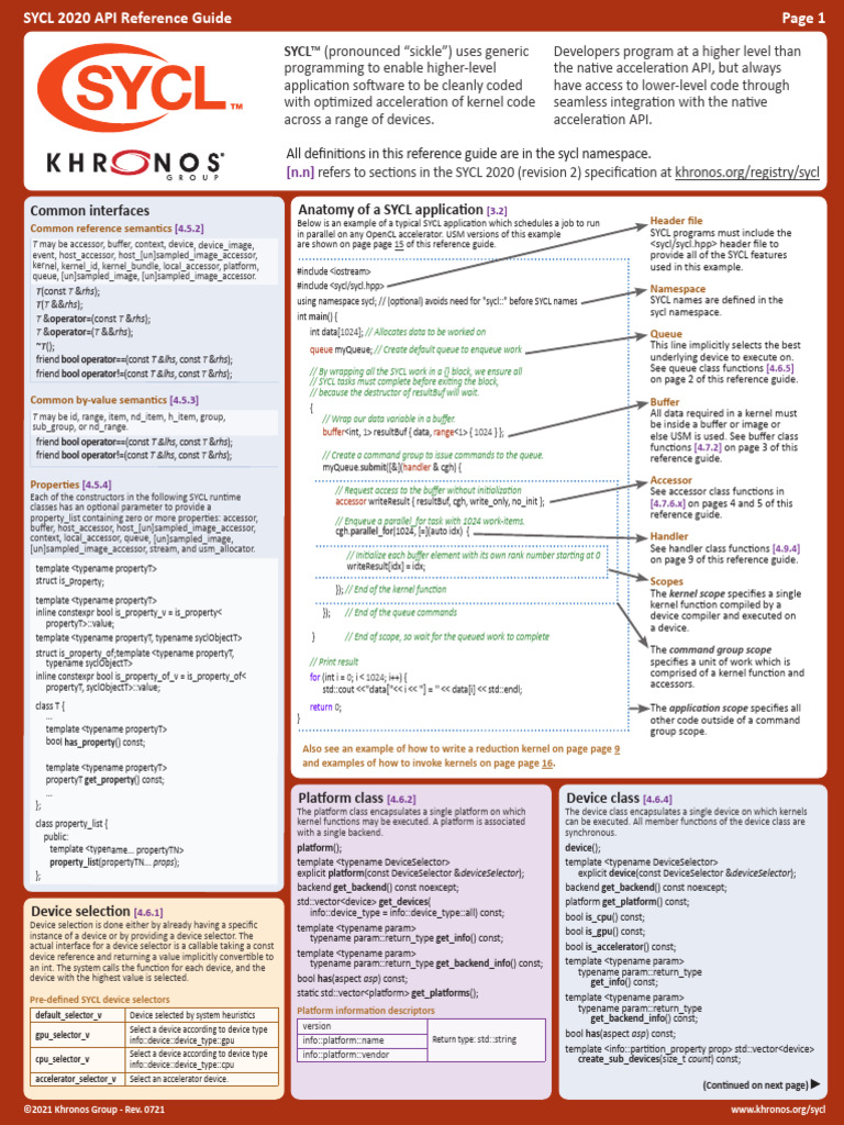 Sycl 2020 Reference Guide | PDF | Software Engineering | Object ...