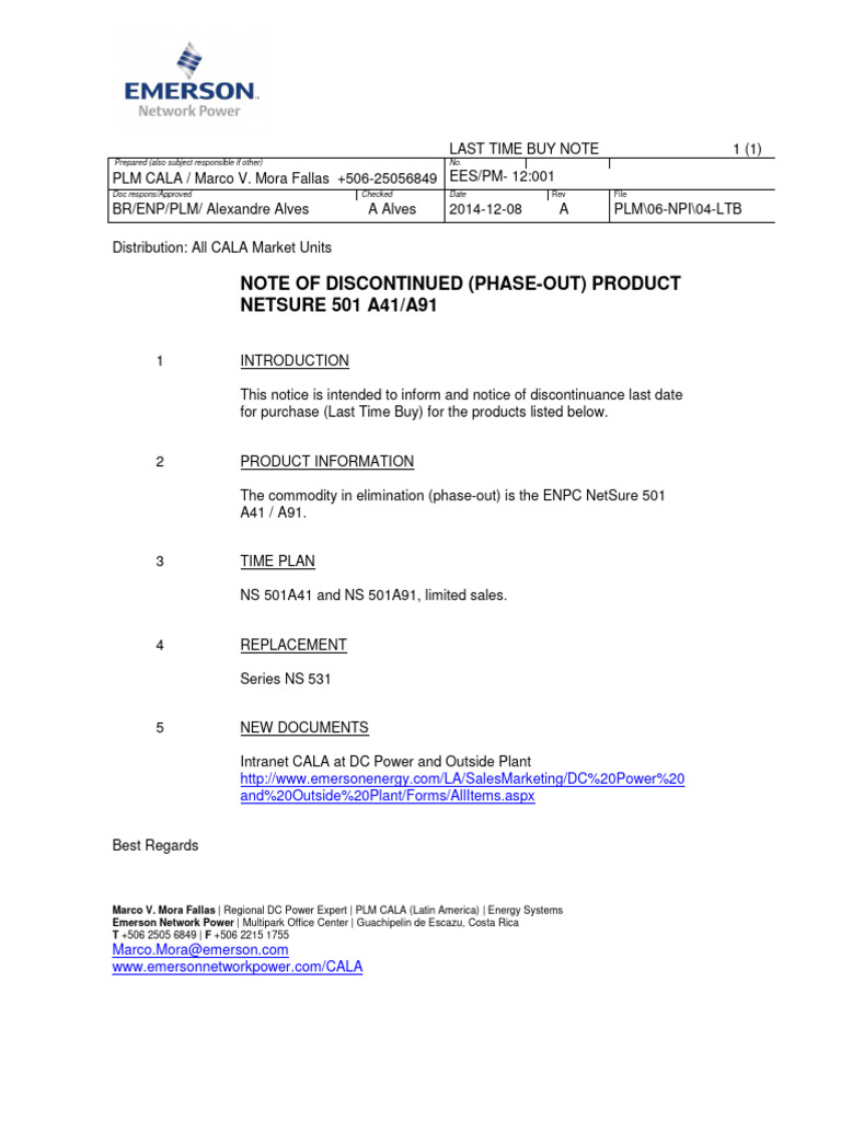 LTB-MMF-2014-015, Phase Out of 501 A41-A91 - EN - PA1 | PDF