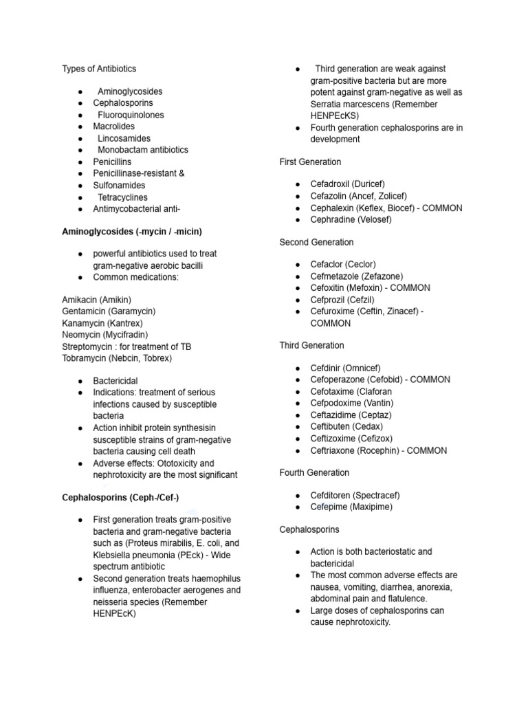 Comprehensive Guide to Antibiotics Types | PDF | Clinical Medicine | Drugs