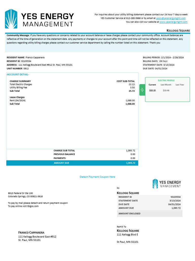 Utility Billing Statement March 2024 | PDF | Service Industries
