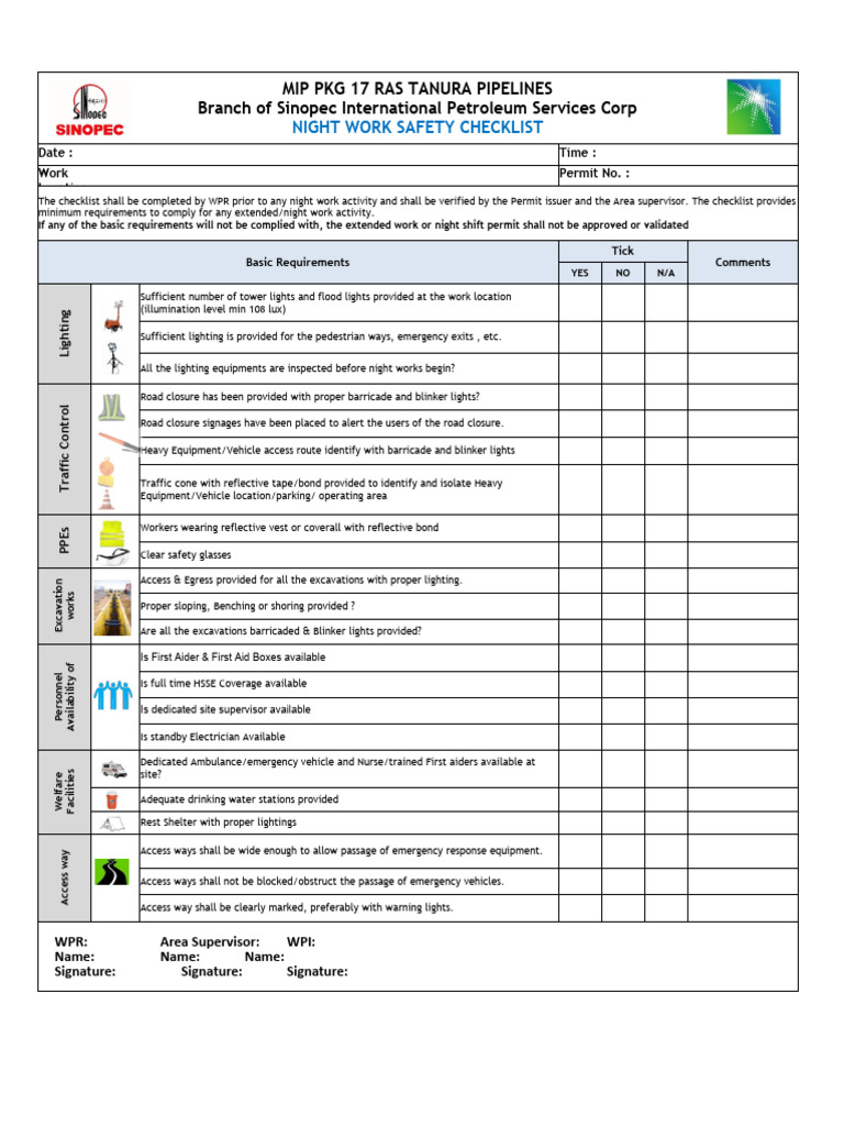 Copy of Night_work_safety_checklist(1) - Copy | PDF | Transport | Safety