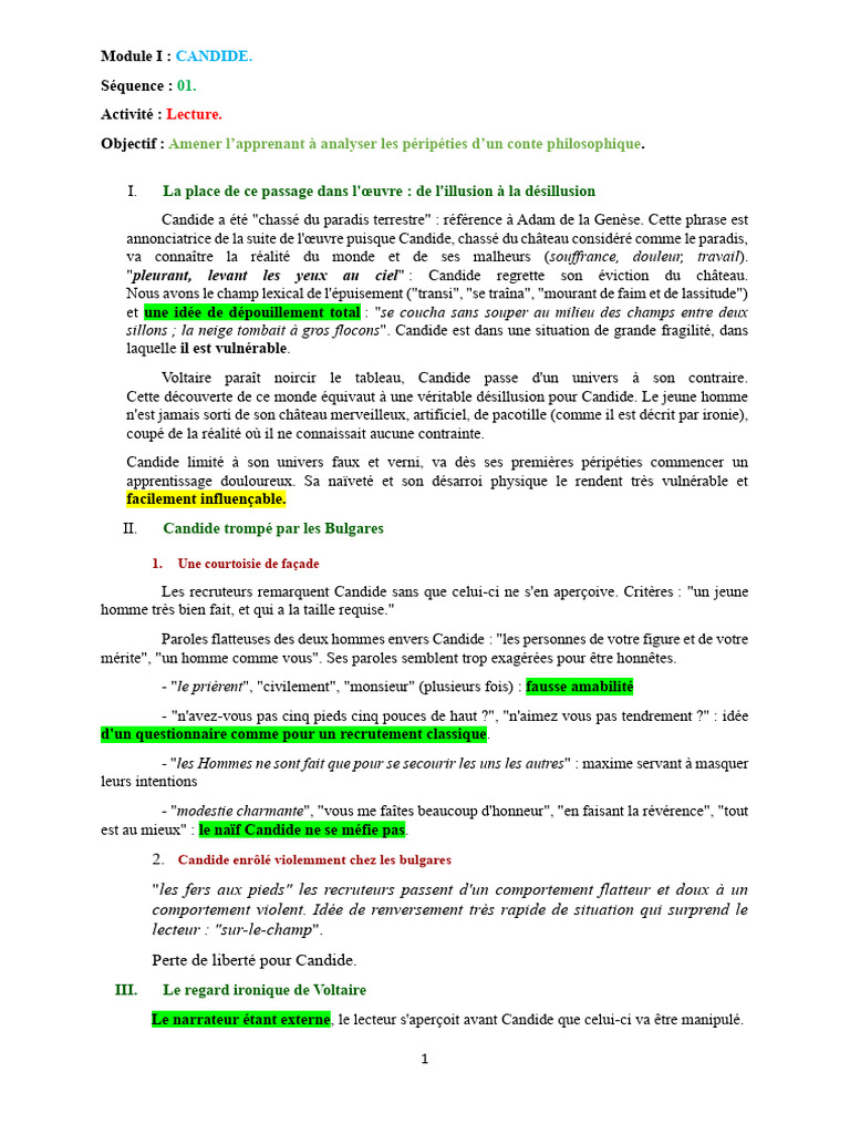 Analyse Chapitre II Candide | PDF | Candide