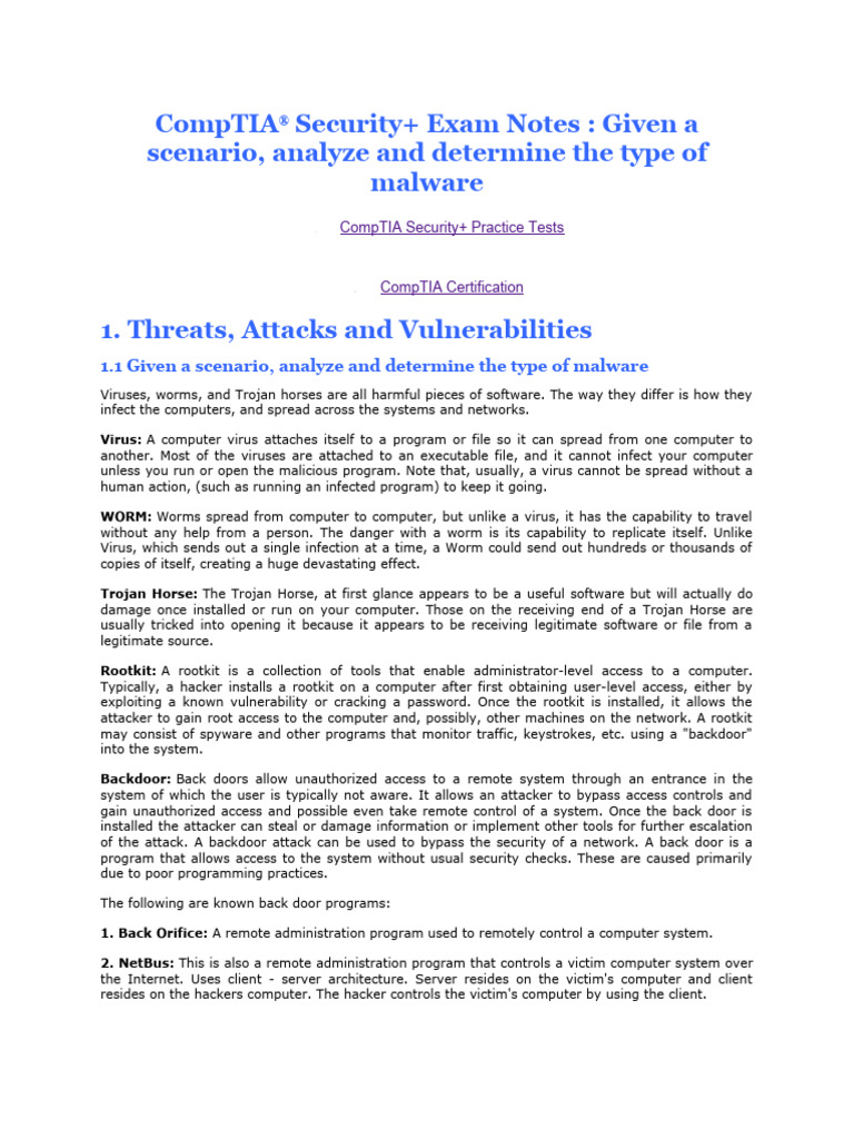 CompTIA® Security+ Exam Notes Given A Scenario, Analyze and Determine ...