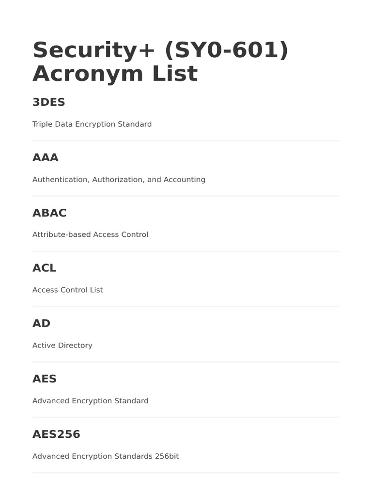 Security SY0-601 Acronym List | PDF | Computer Network | Transport Layer Security