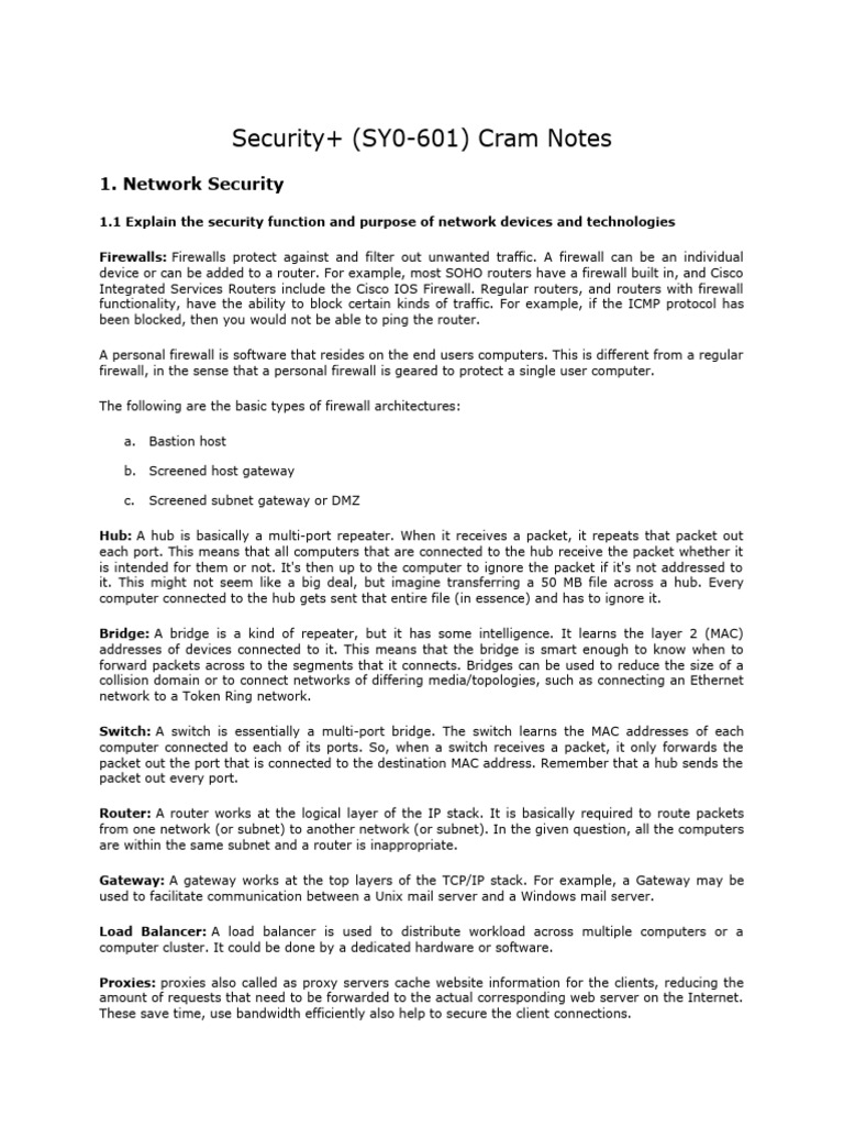 Security+ (SY0-601) Cram Notes | PDF | Computer Network | Transport ...