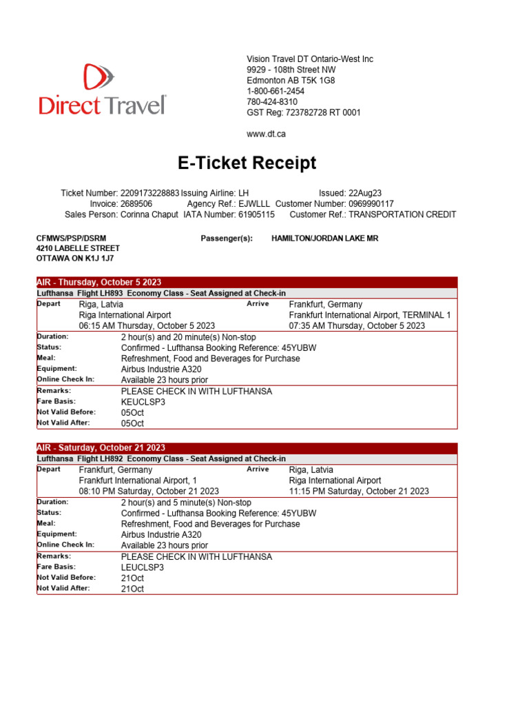 E-Ticket Receipt 1 - EJWLLL - October 5 2023 11340994 | PDF | Aviation ...