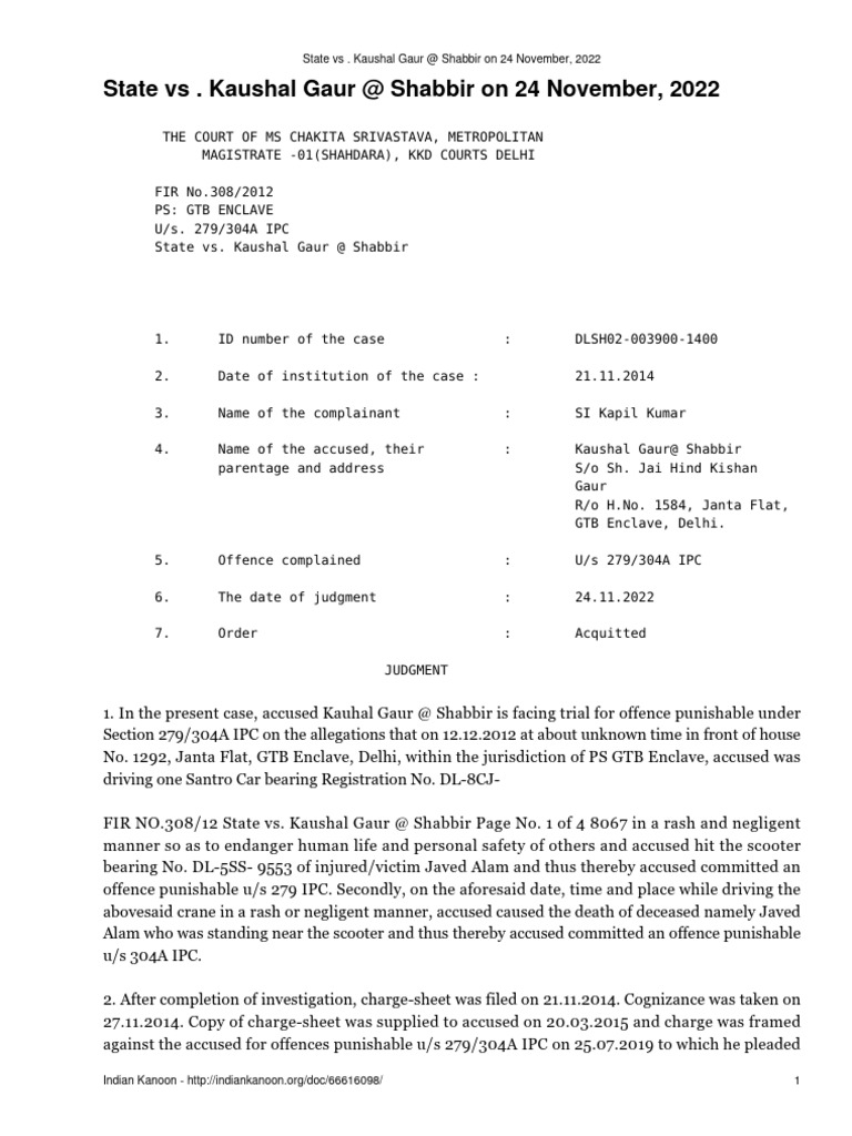 State Vs Kaushal Gaur Shabbir On 24 November 2022 | PDF | Witness ...