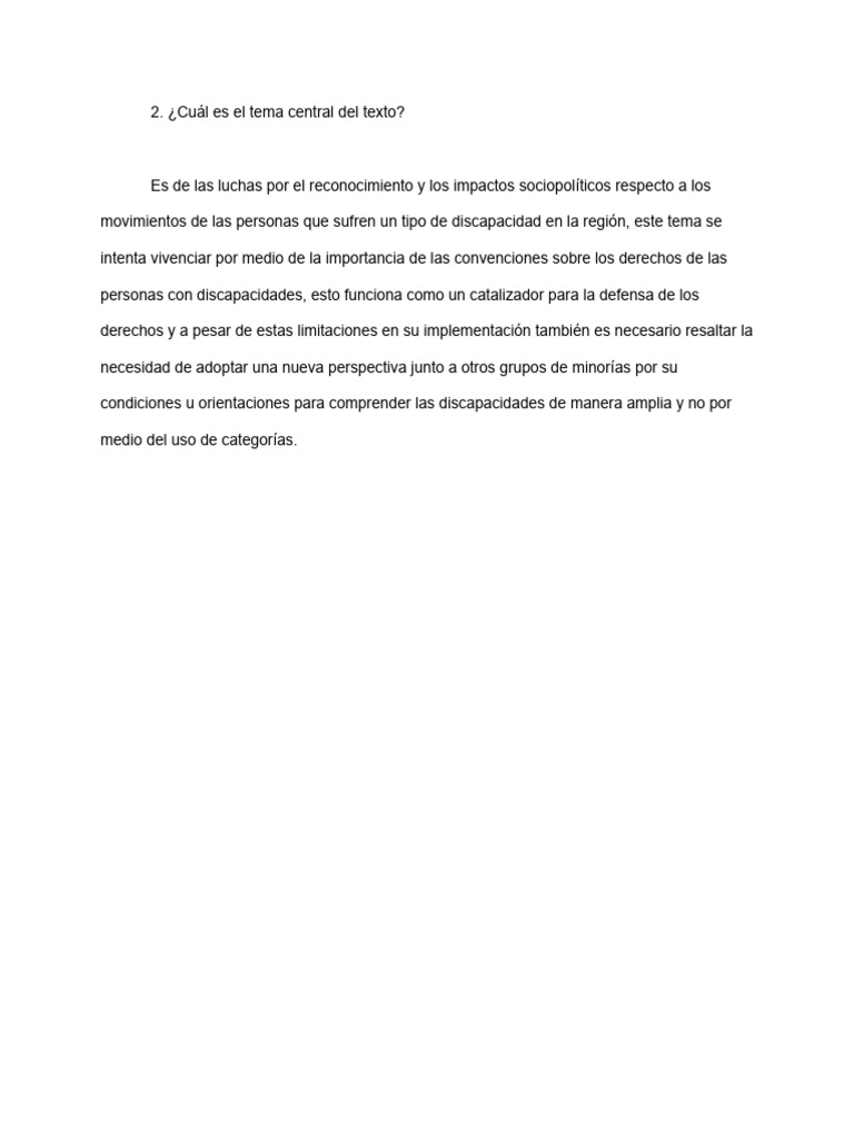 ¿Cuál Es El Tema Central Del Texto | PDF