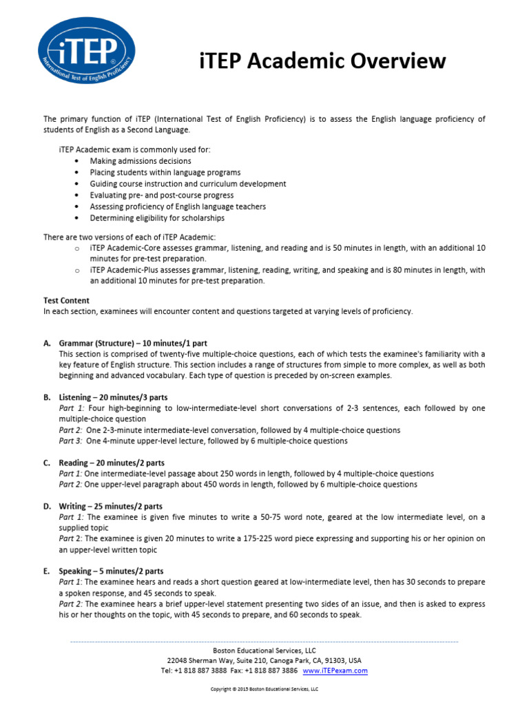 iTEP Academic Overview 21APR15 | PDF | Human Communication