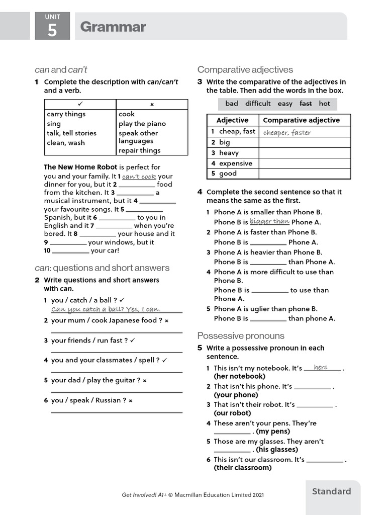 Grammar Exercises: Can, Comparatives, Pronouns | PDF | Adjective ...