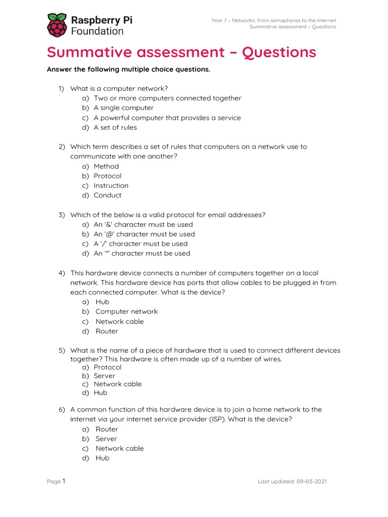 Summative Assessment - Networks - From Semaphores To The Internet - Y7 | PDF | Computer Network ...