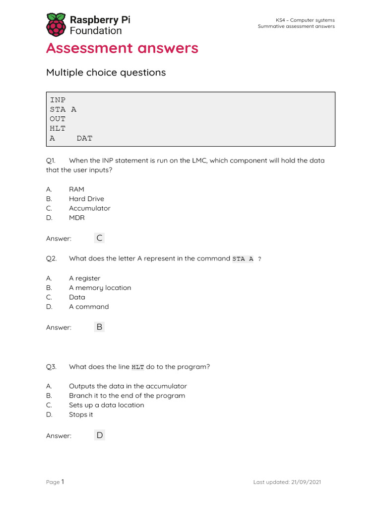 KS4 Computer Systems Assessment Answers | PDF | Computer Data Storage | Central Processing Unit