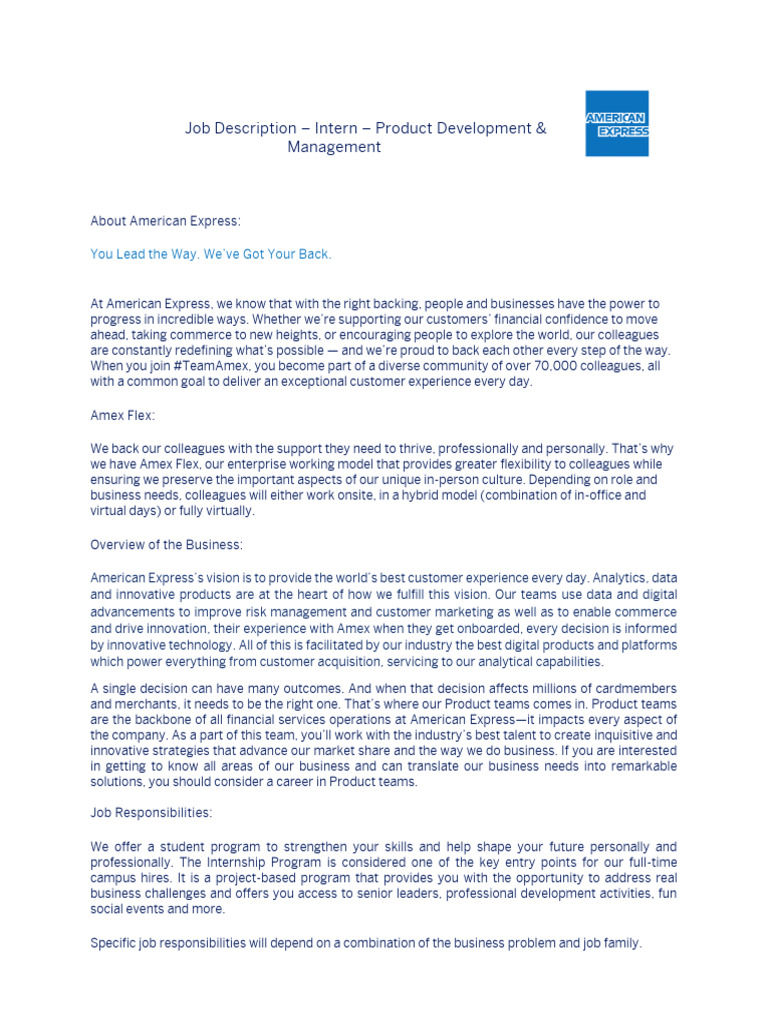 Amex - Campus JD - Product Development and Management - Intern - 2024 | PDF | New Product ...